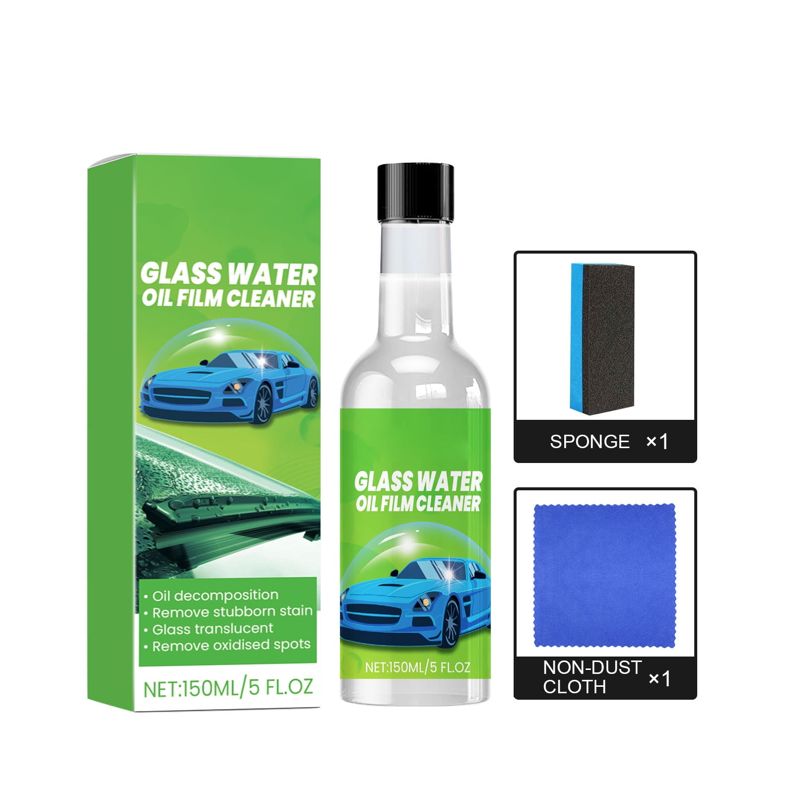 Car Glass Oil Film Cleaner, Car Glass Cleaner with Sponge, Glass ...