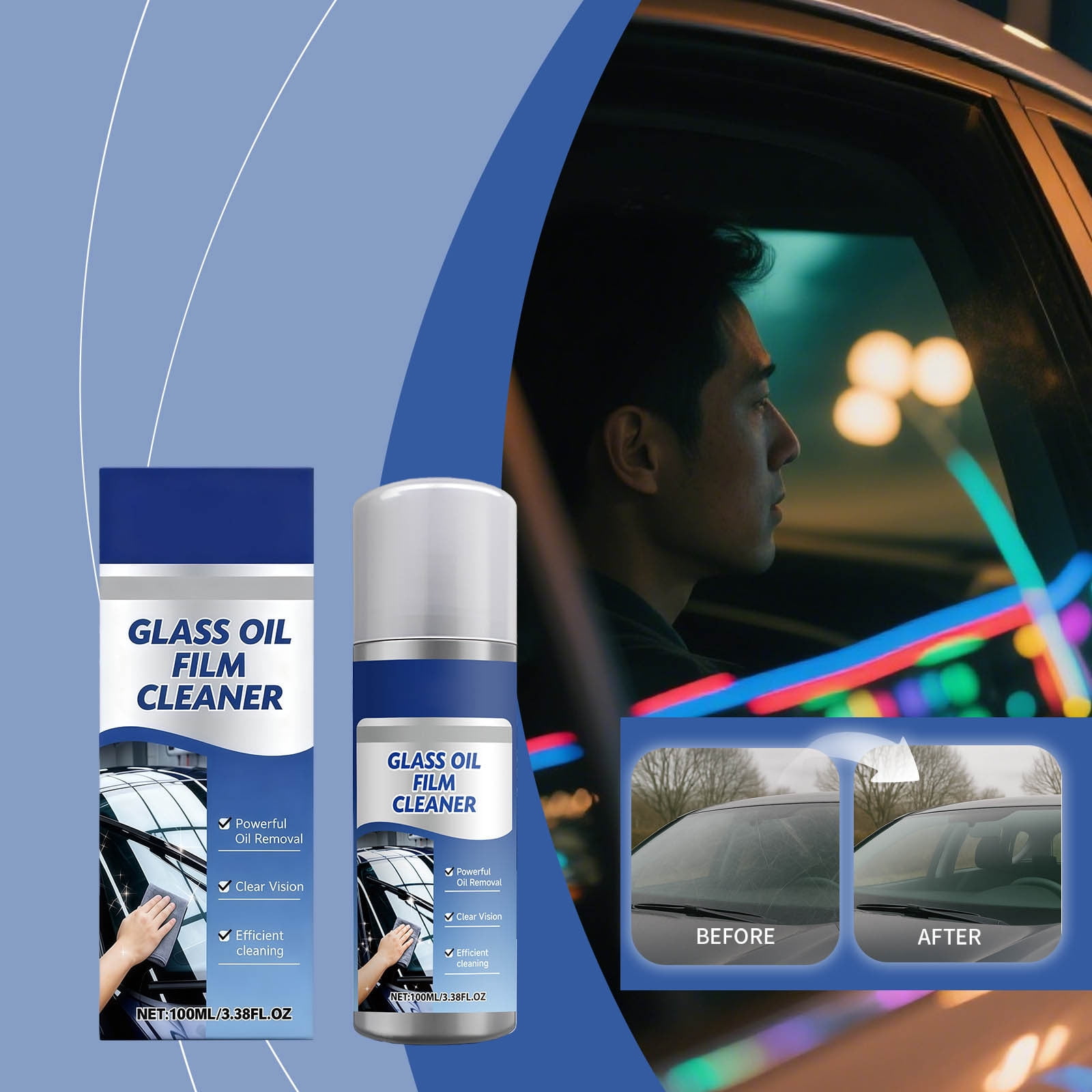 Car Glass Windshield Cleaner, 3.4oz Oil film Remover, Streak-Free Shine ...