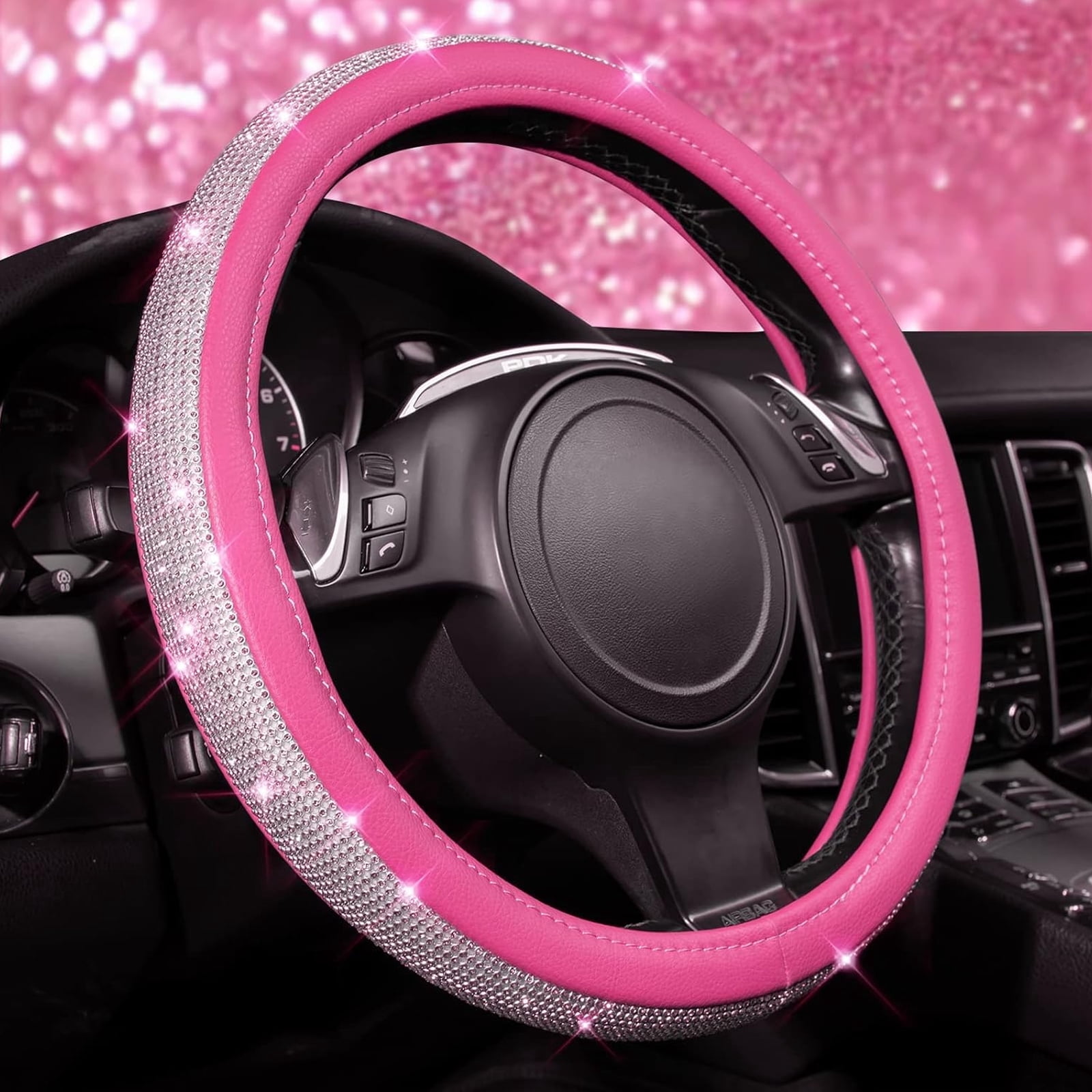 Car-Grand Bling diamond rhinestones leather steering wheel cover ...