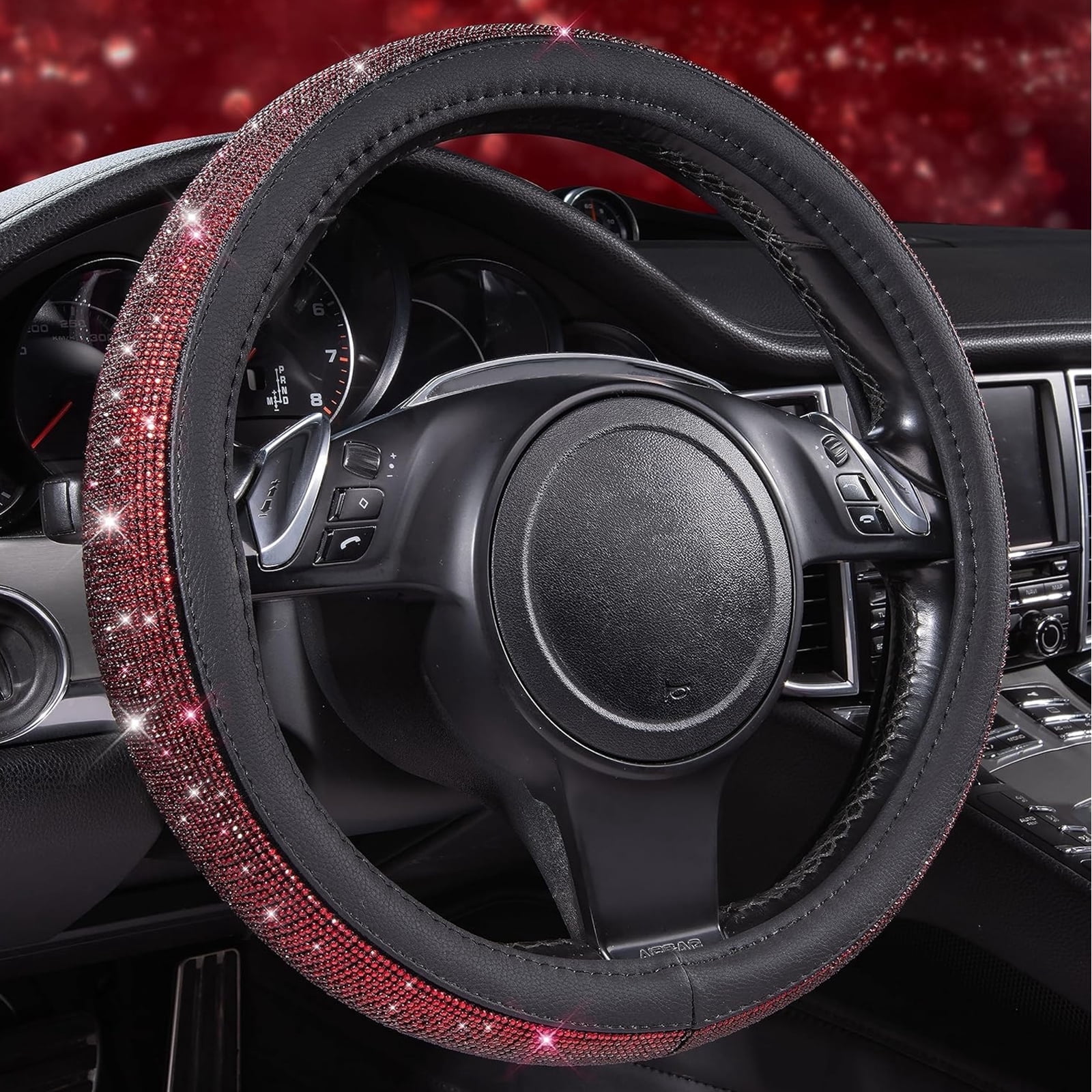Car-Grand Bling diamond rhinestones leather steering wheel cover ...