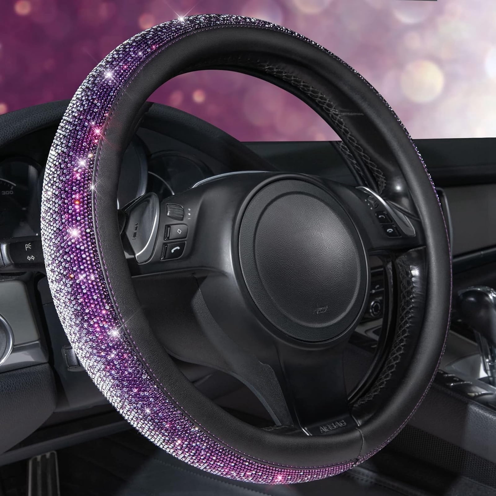Car-Grand Bling diamond rhinestones leather steering wheel cover ...