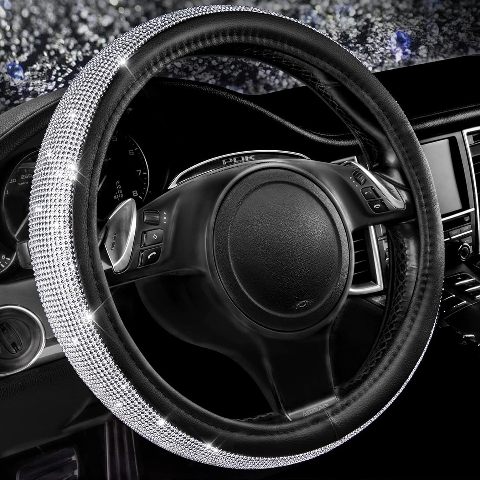 Car-Grand Bling diamond rhinestones leather steering wheel cover ...