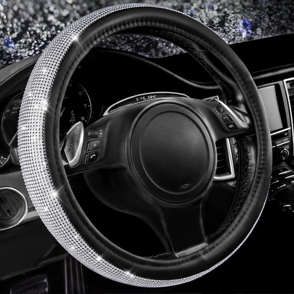 Car-Grand Bling diamond rhinestones leather steering wheel cover ...