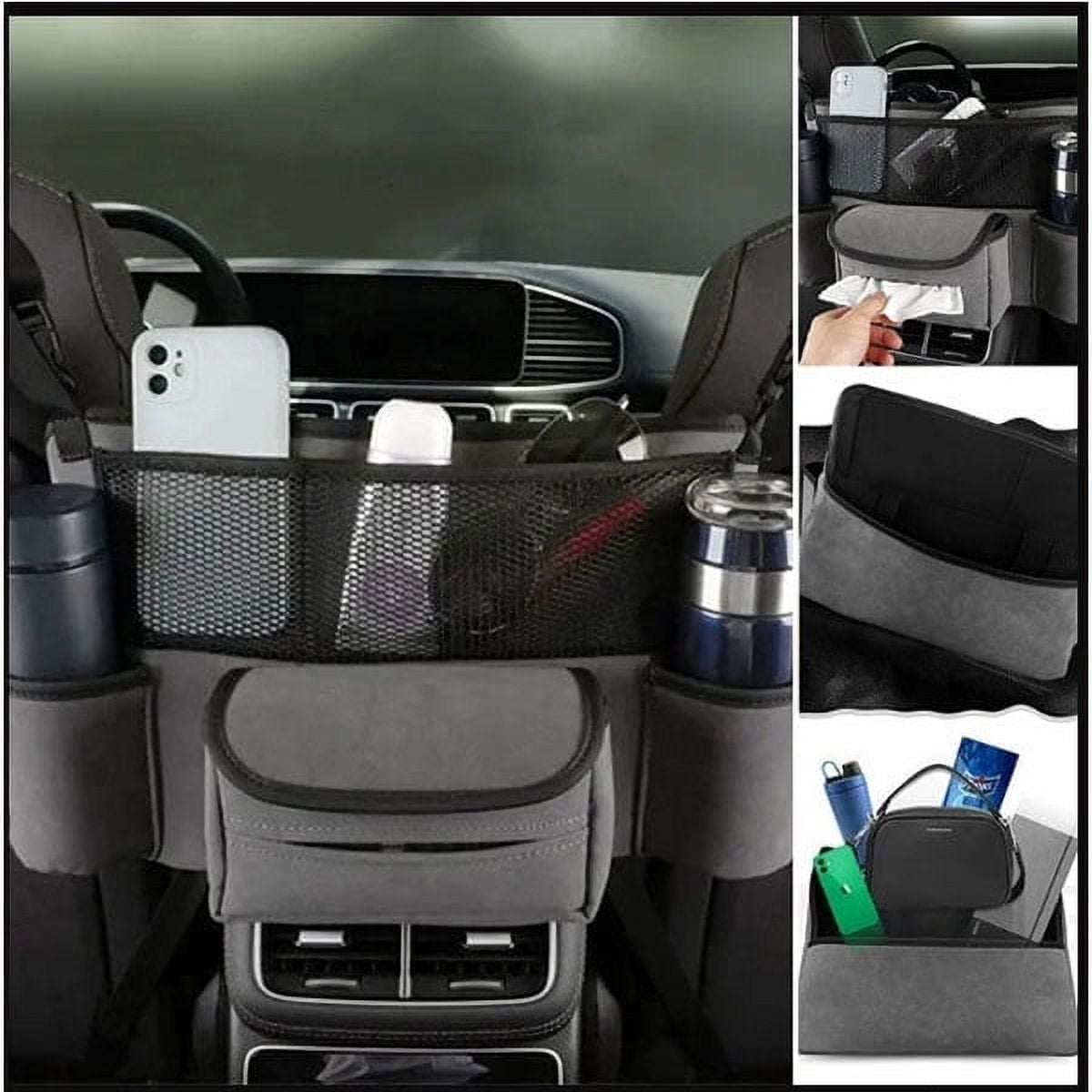 Car Handbag Holder Between Seats Suede Large Capacity Car Purse Holder ...