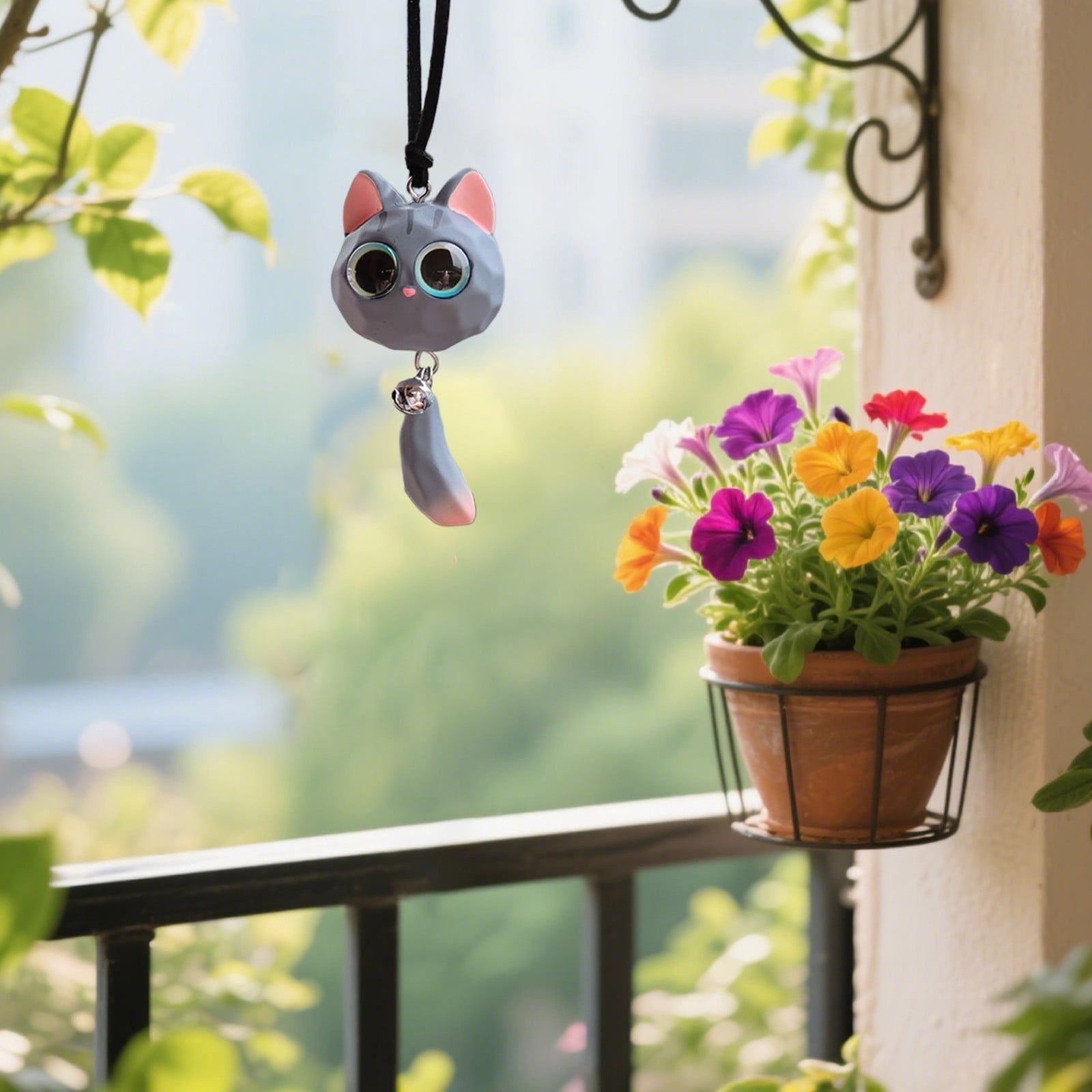 Car Hanging Ornament, Cute Cartoon Fox Bell Pendant For Car Rearview ...