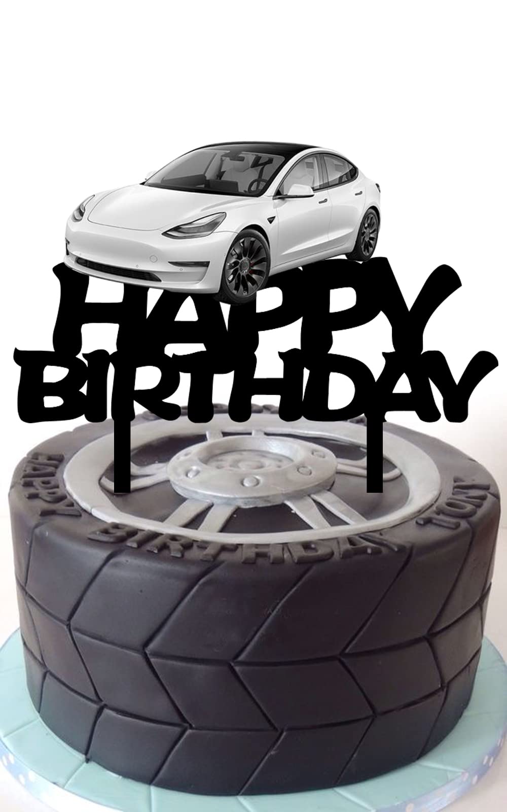 Car Happy Birthday FEV6 Cake Topper Tesla Model 3 Cake Topper Electric ...