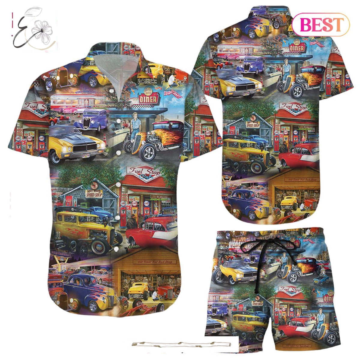 Car Hawaiian Shirt Hot Rod Cars Button Down Shirts Summer Holiday ...