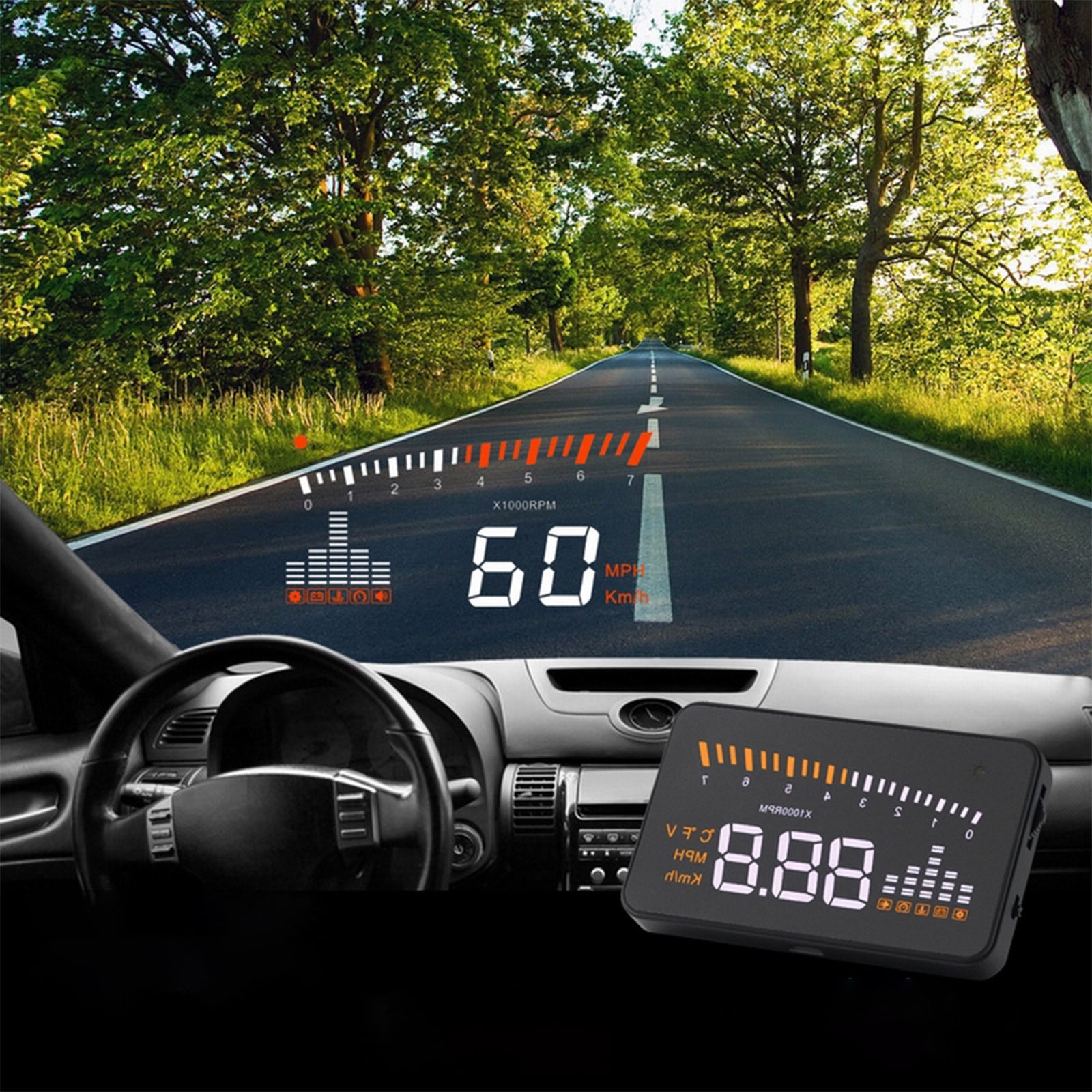 Car Head Up Display 3 Inches HUD Speedometer OBD2 Interface Speed Engine Mileage Measurement ...
