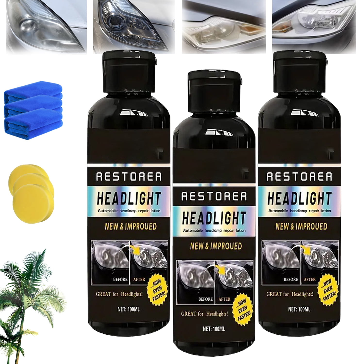 Car Headlight Refurbish Agent, Headlight Cleaner and Restorer Kit ...