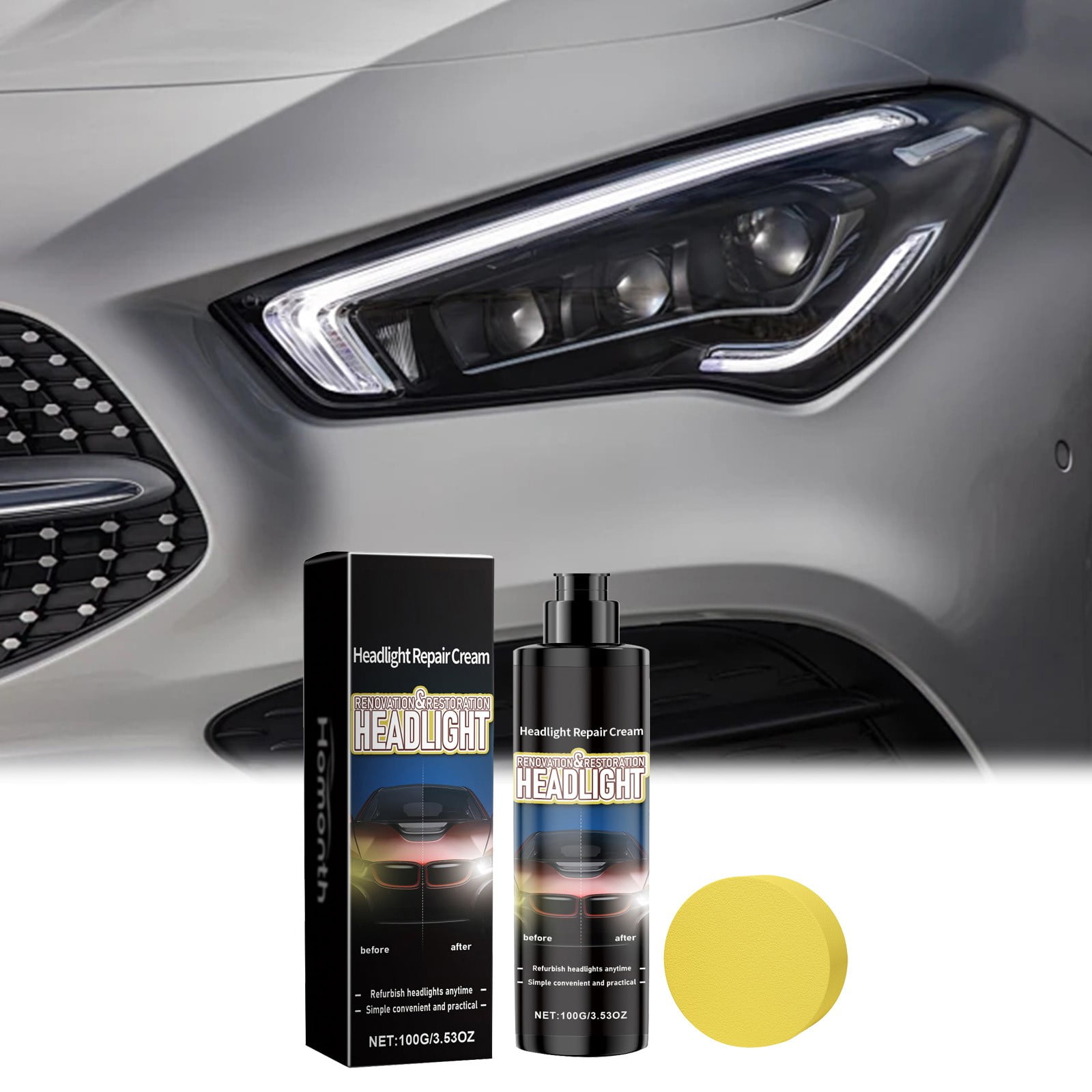 Car Headlight Restoration Kit Brightener Headlamp Scratch Repair Liquid ...