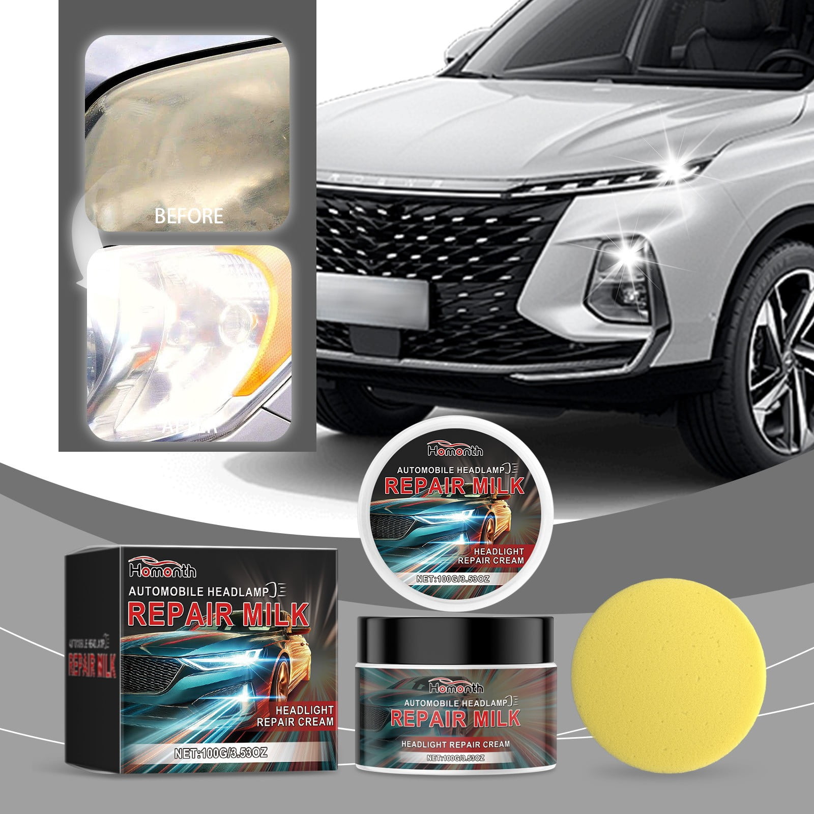 Car Headlight Restoration Kit | Scratch Repair Paste & Sponge ...