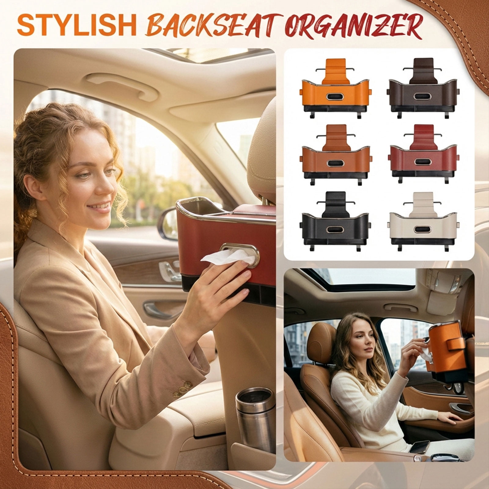 Car Headrest Backseat Organizer with Cup Holder, Multi-Functional ...