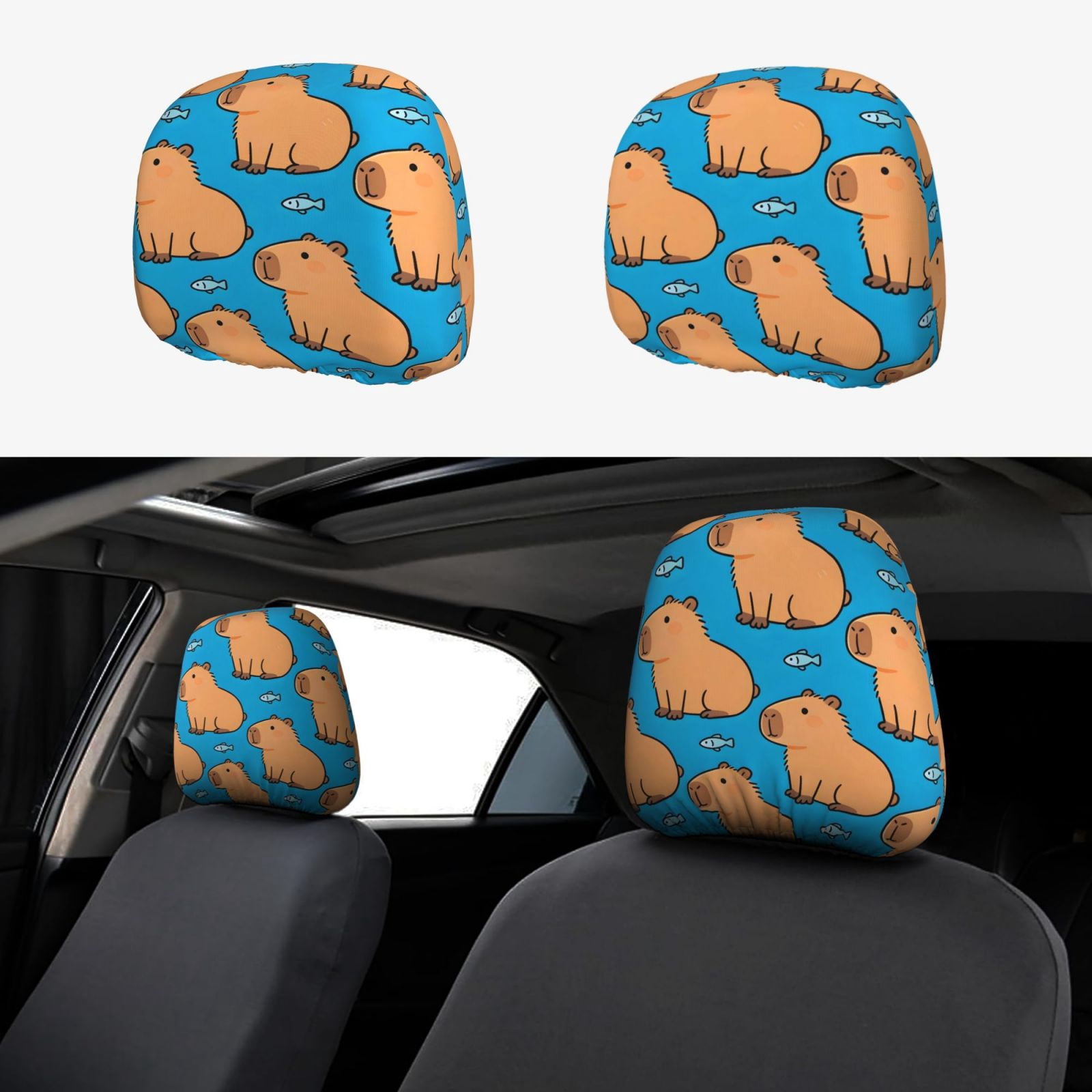Car Headrest Cover 2 Pcs Soft Water Resistant Elastic Bottom Machine ...