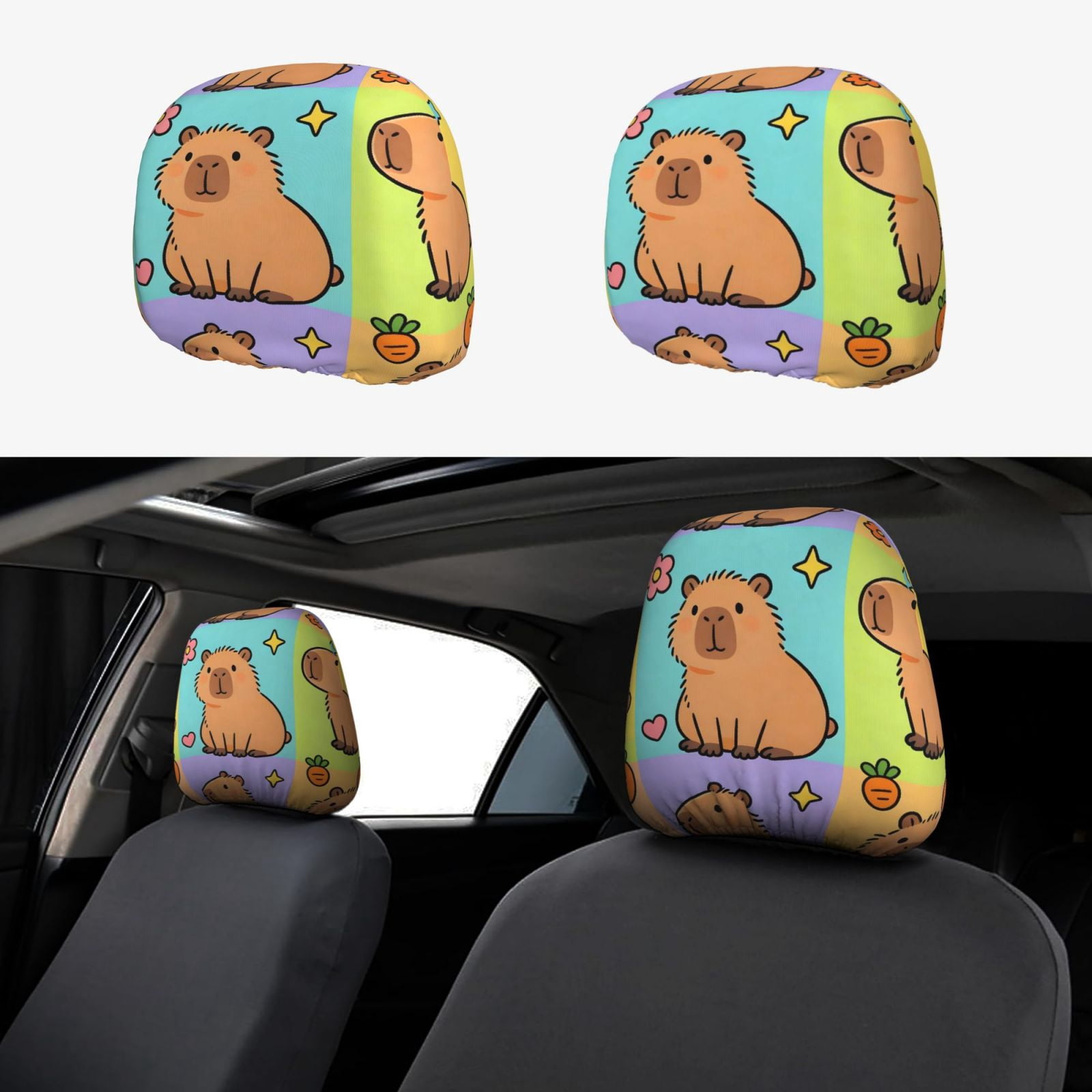 Car Headrest Cover 2 Pcs Soft Water Resistant Elastic Bottom Machine ...