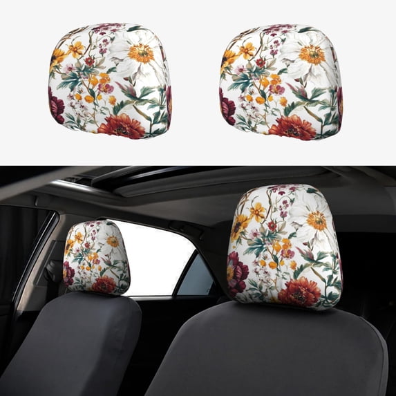 Car Headrest Cover 2 Pcs Soft Water Resistant Elastic Bottom Machine ...