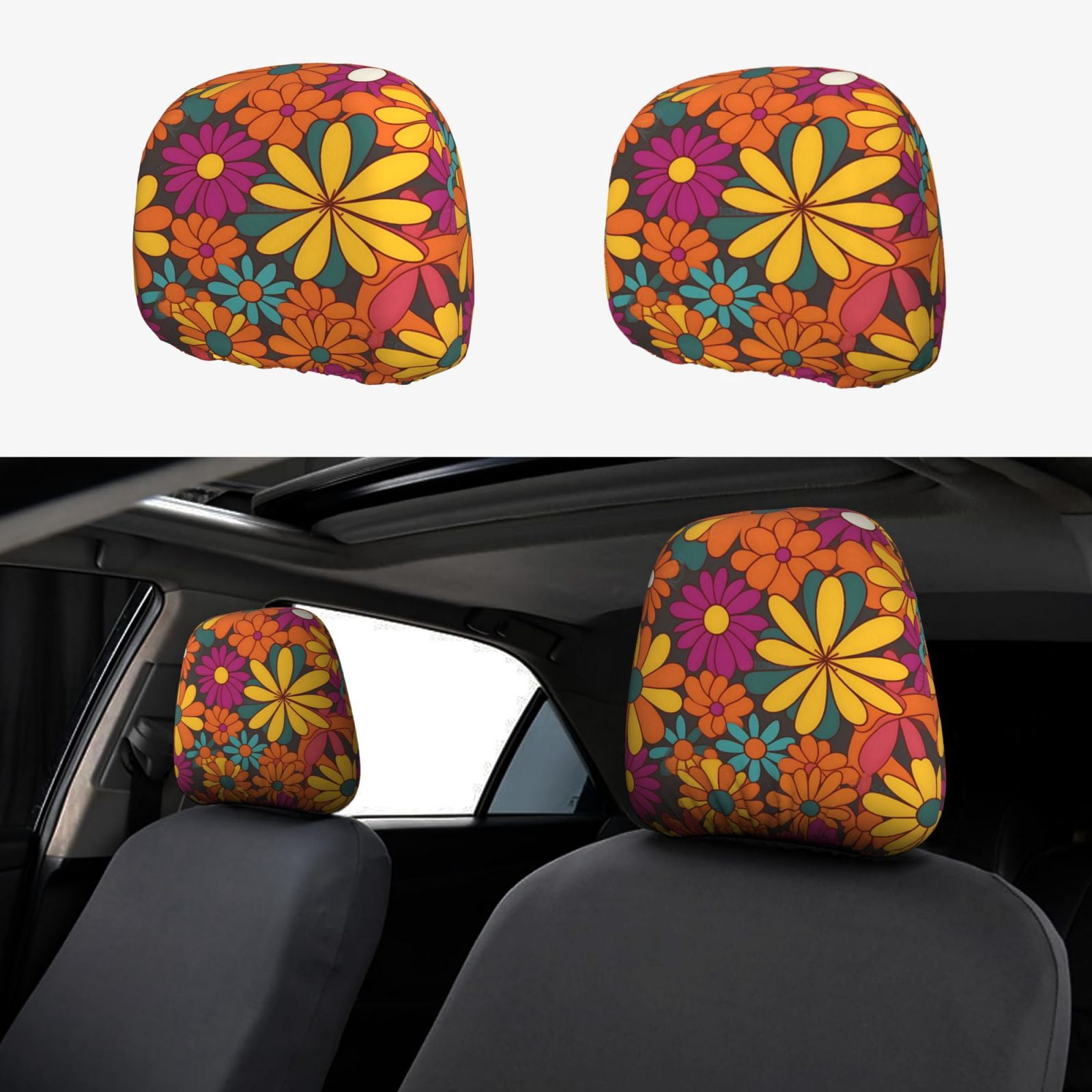 Car Headrest Cover 2 Pcs Soft Water Resistant Elastic Bottom Machine ...