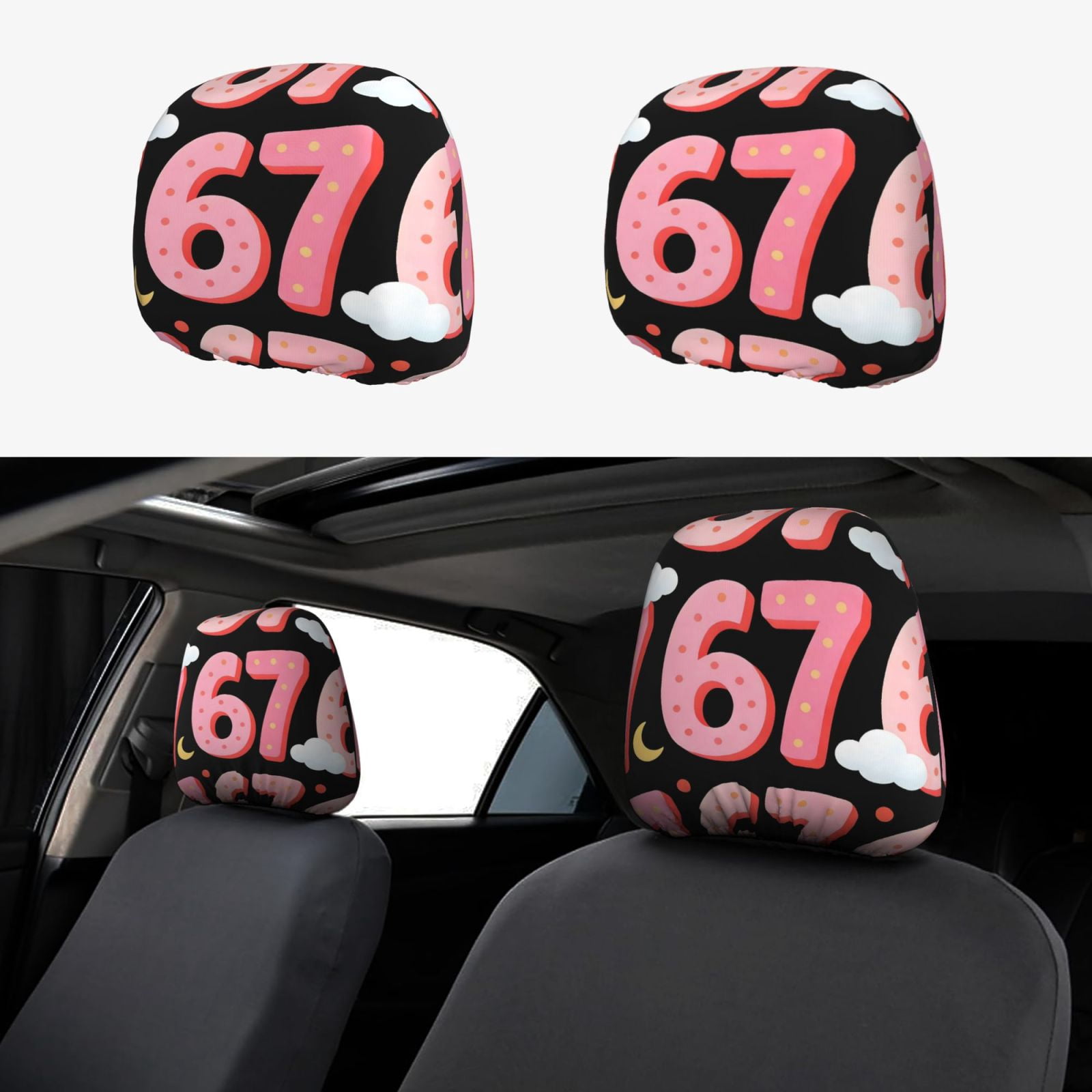 Car Headrest Cover 2 Pcs Soft Water Resistant Elastic Bottom Machine ...