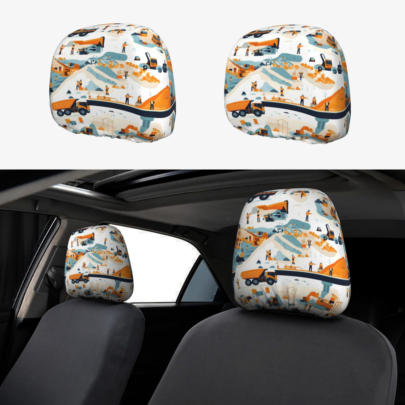 Car Headrest Cover 2 Pcs Soft Water Resistant Elastic Bottom Machine ...