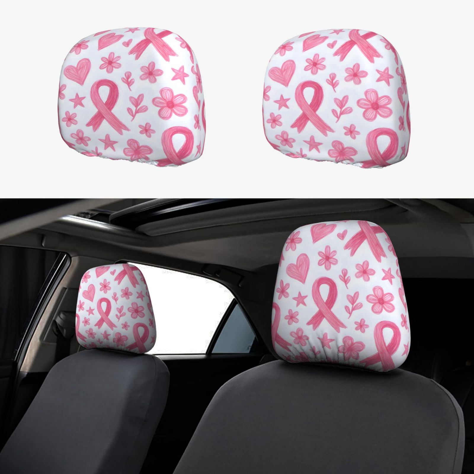 Car Headrest Cover 2 Pcs Soft Water Resistant Elastic Bottom Machine ...