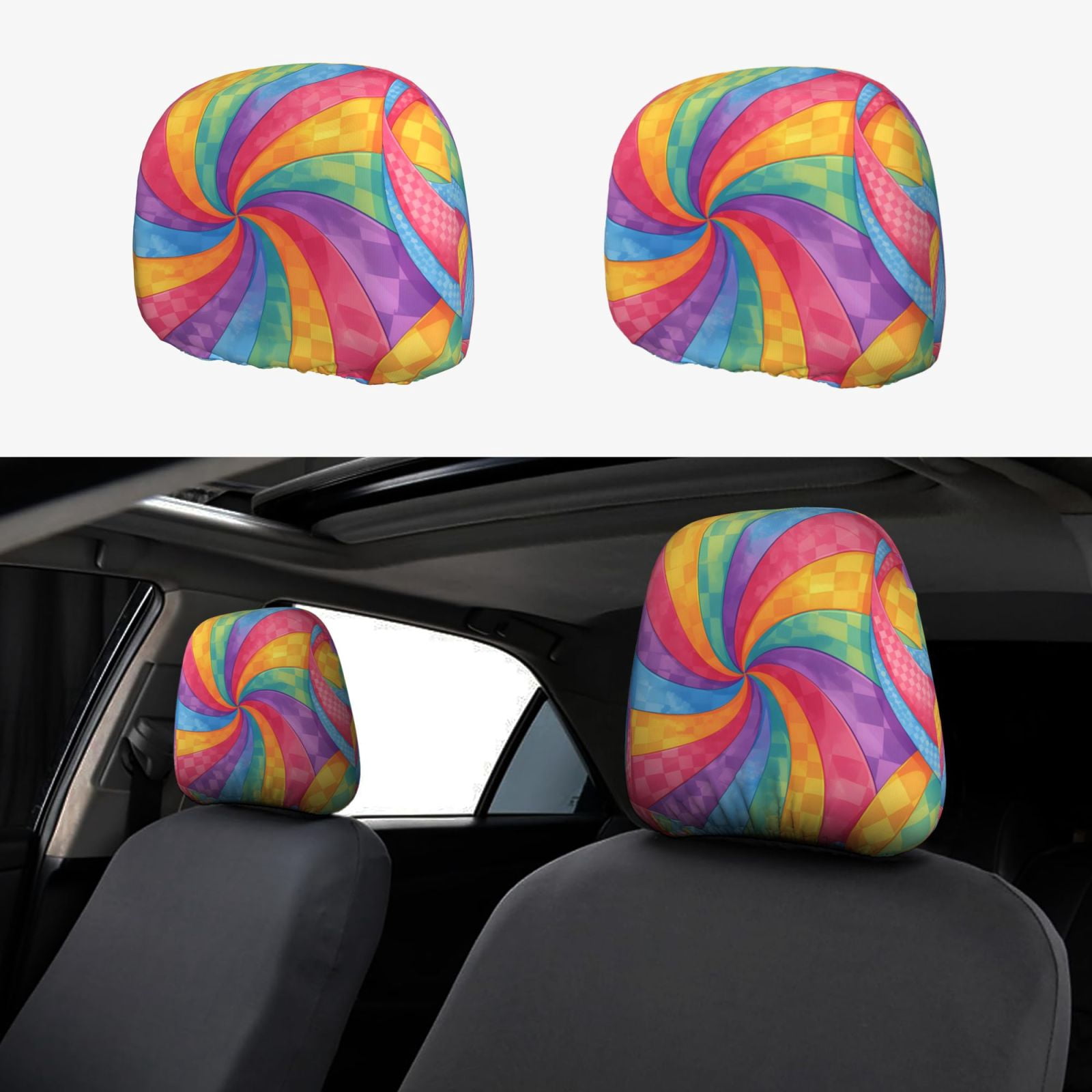 Car Headrest Covers 2pcs Full-Coverage Headrest Covers For Most Car ...