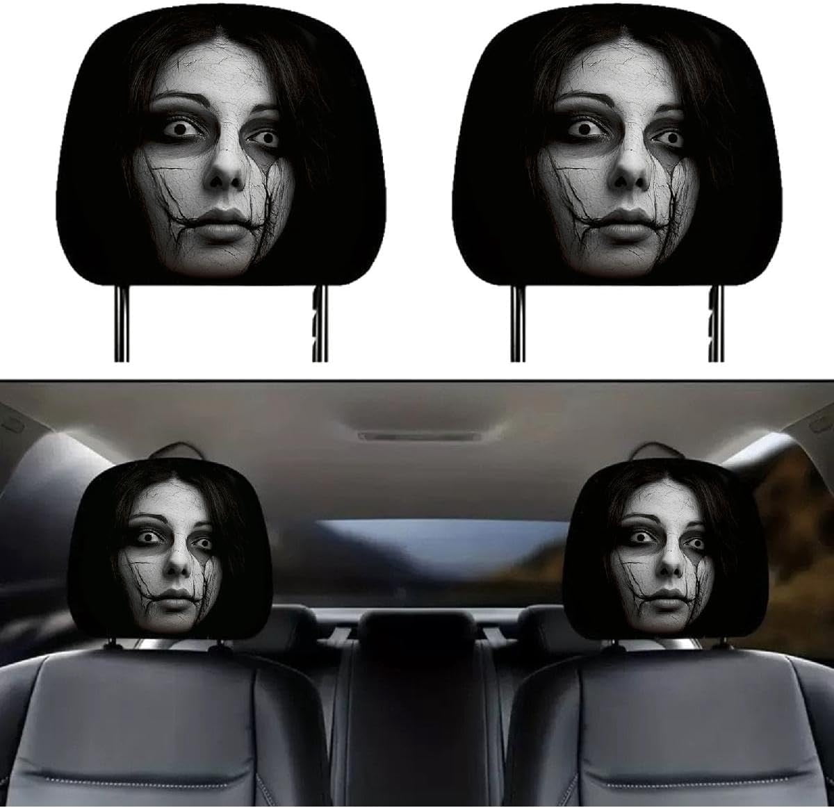 Car Headrest Covers, Soft Polyester Fabric with Cartoon Print, Stretchy ...