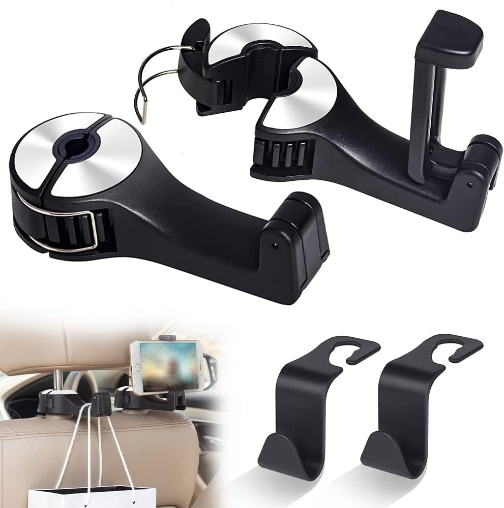 Car Headrest Hooks, 2Pcs Car Hooks for Bags 360° Rotation Car Seat ...