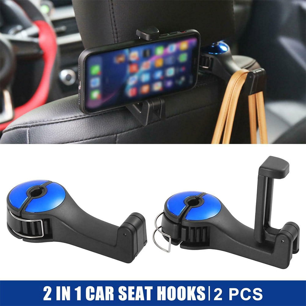 Car Headrest Hooks with Phone Holder 2-in-1 Seat Back Hanger Organizer ...