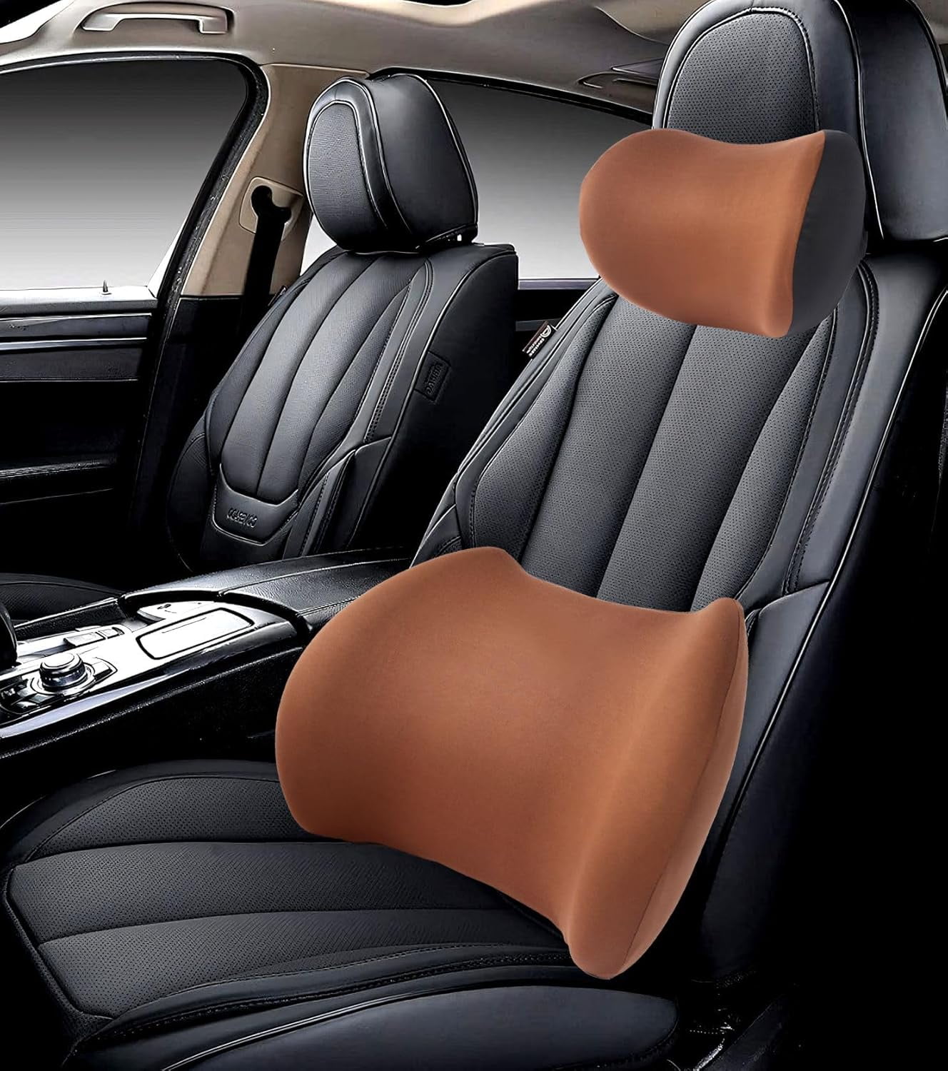 Car Headrest & Lumbar Support Cushion Set,Memory Foam Neck Pillow ...