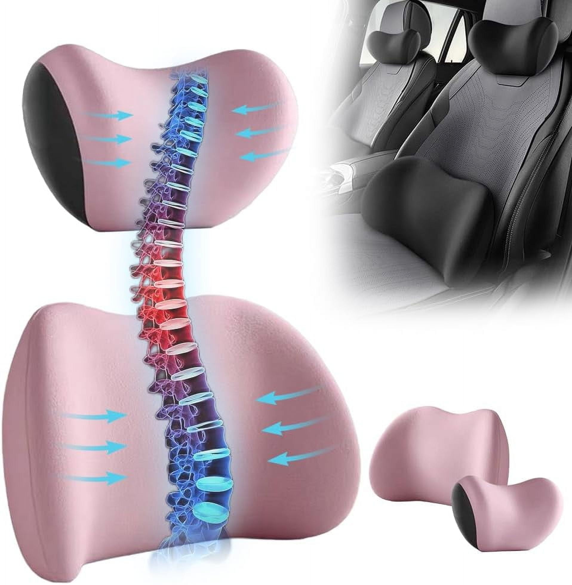 Car Headrest and Lumbar Support Cushion, Memory Foam Neck Pillow Set ...