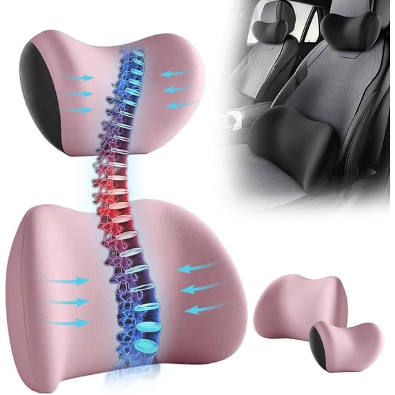 Car Headrest and Lumbar Support Cushion, Memory Foam Neck Pillow Set ...