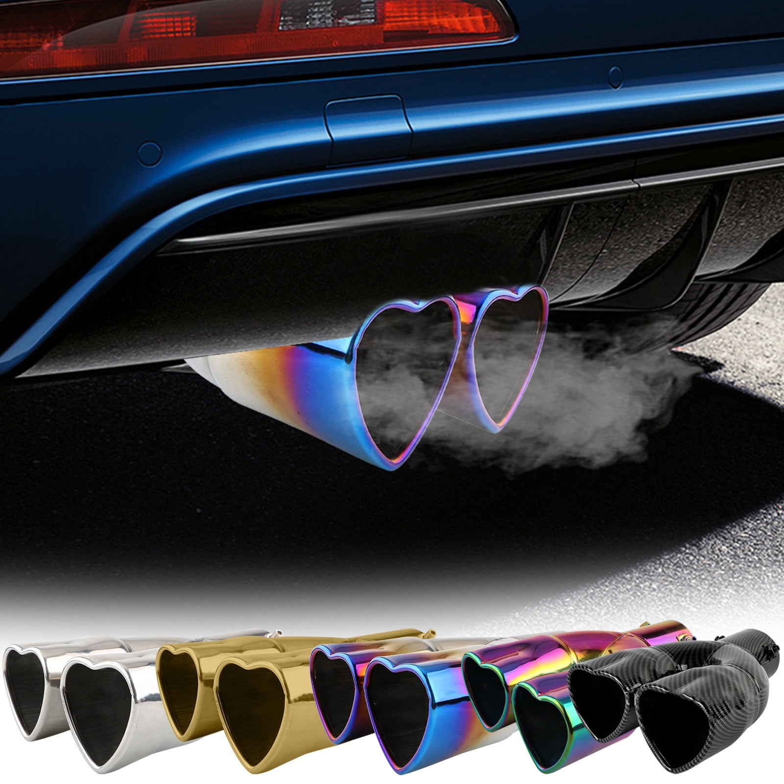Car Heart-Shaped Exhaust Tip - Dual-Pipe Out Modified Tail Throat for ...