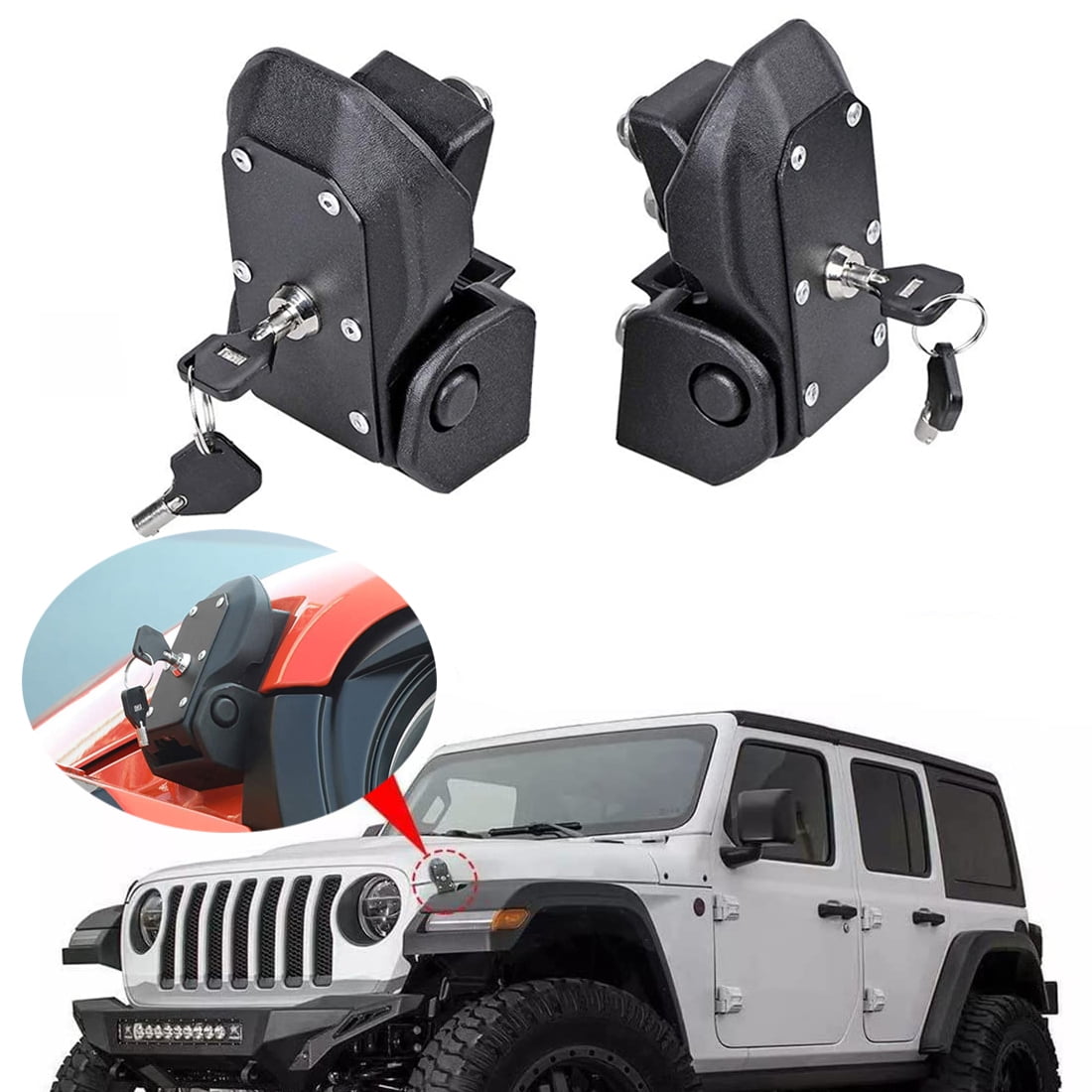 Car Hood Latch Catch Anti-Theft Engine Cover Lock Kit Jeep Wrangler JL ...