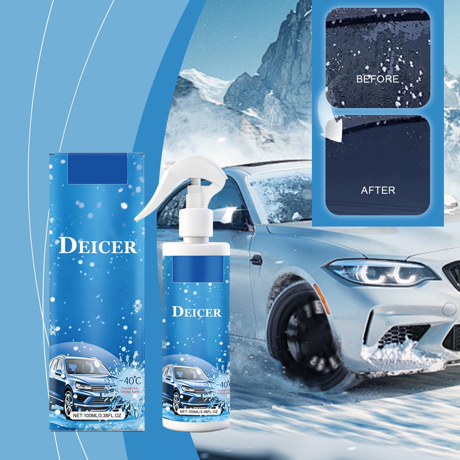 Car Ice Melt Spray 100ml Windshield Deicer Snow Melting Agent Winter ...