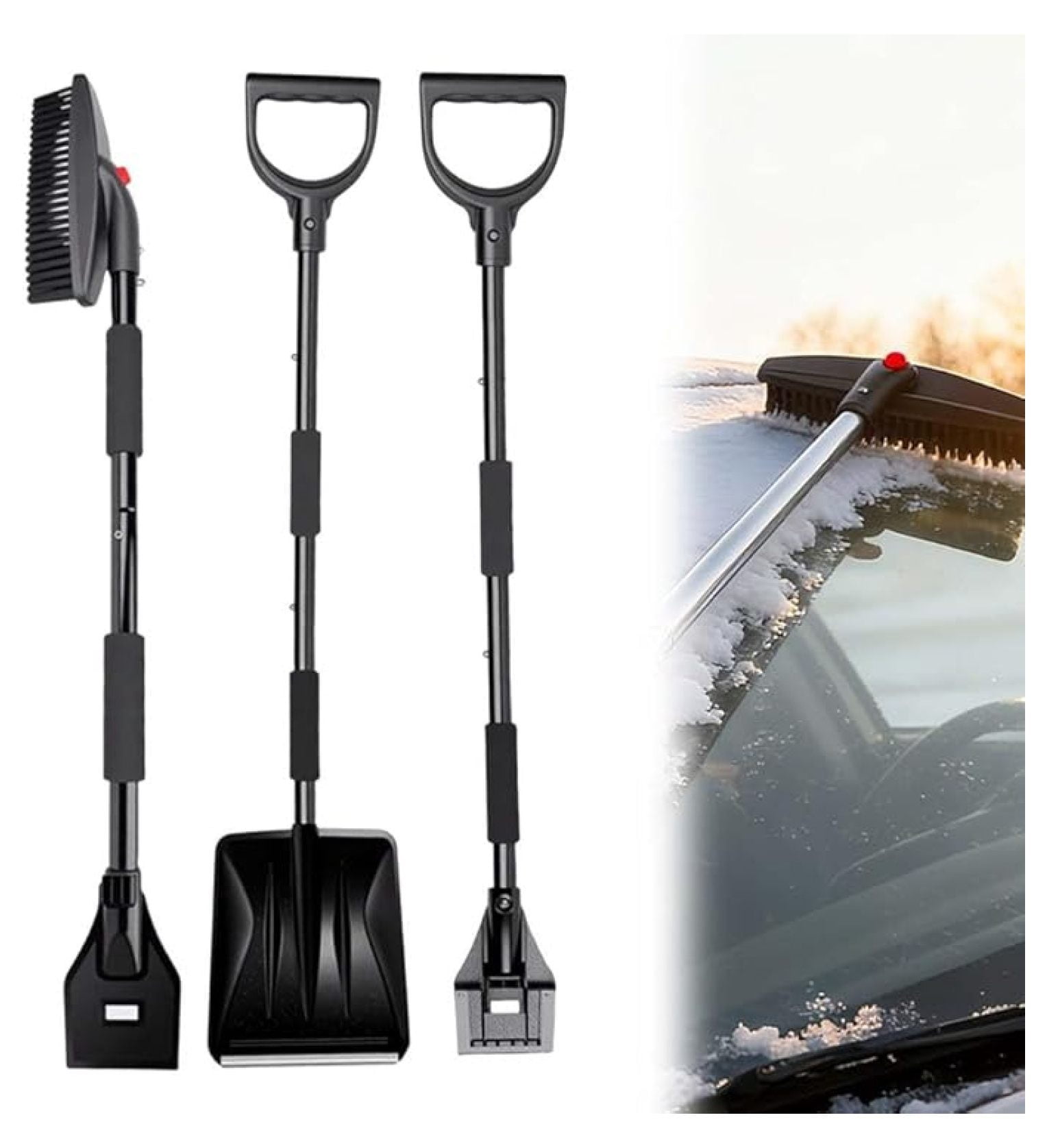 Car Ice Scraper Snow Shovel 3-in-1 - Telescoping Winter Tool with ...