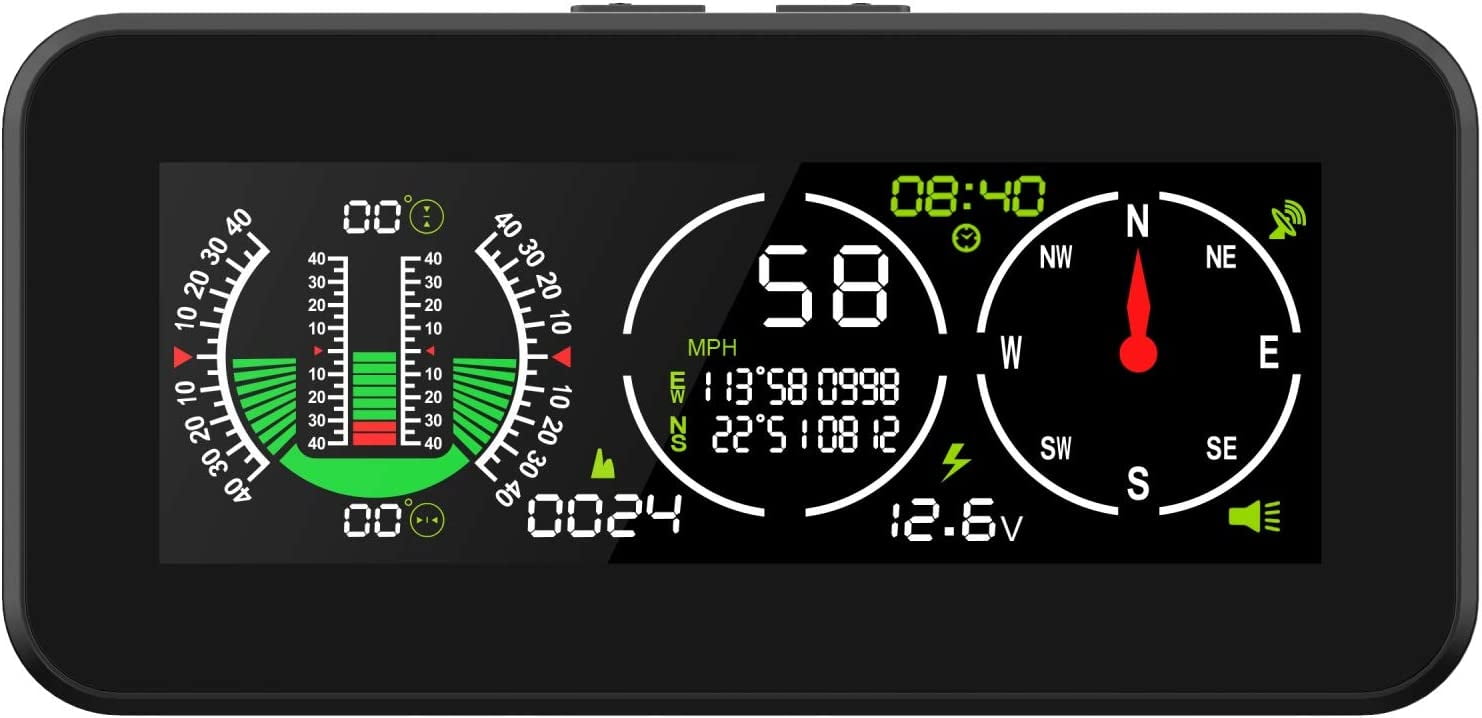 Car Inclinometer Level Tilt Meter, Digital HUD GPS Speed Slope Meter ...