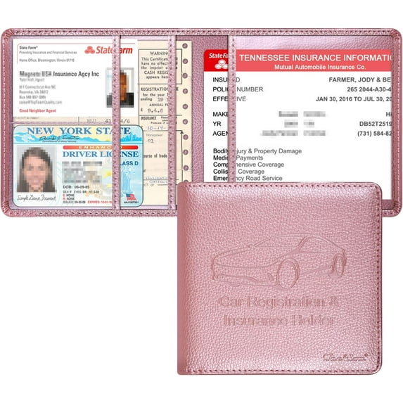 Car Insurance and Registration Holder, 5.5 x 5 Inch PU Leather Vehicle ...