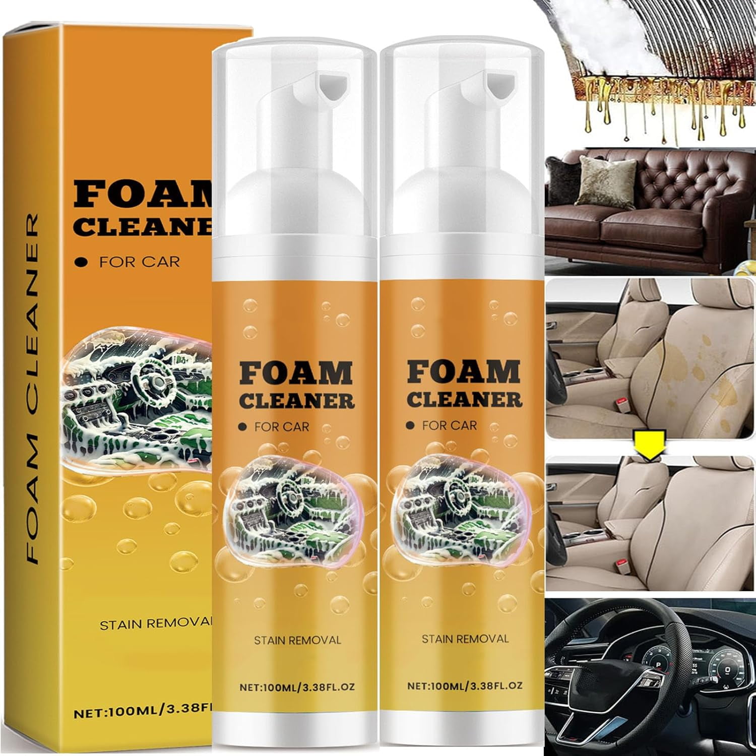 Car Interior Cleaning Kit, Multipurpose Foam Cleaner & Rust Remover & Interior Care Cleaner,Car ...