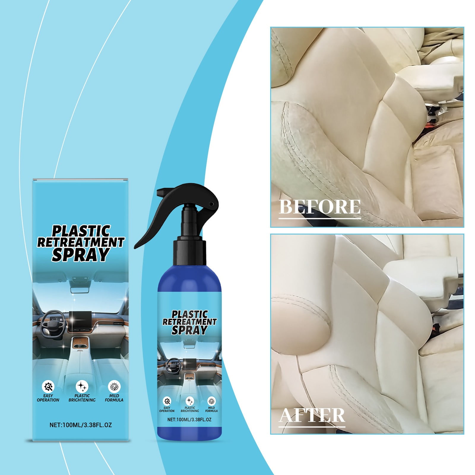 Car Interior Cleaning Spray 100ml | Plastic & Leather Stain Remover ...