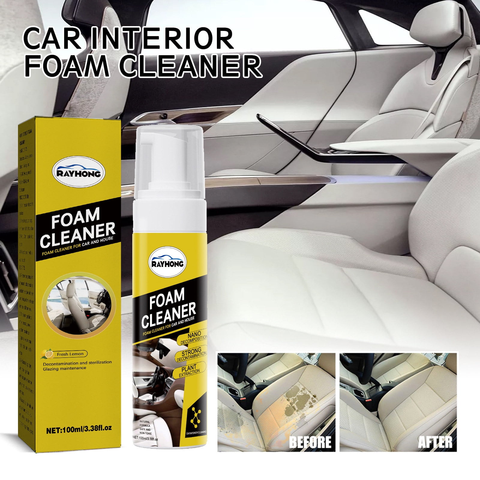 Car Interior Foam Cleaner | Multipurpose Stain Remover for Seats, Dashboard, Panels | Deep Clean ...