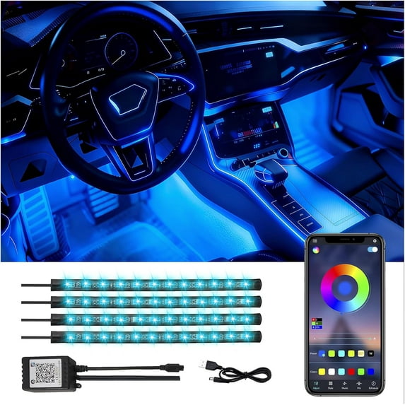 Car Interior LED Lights - 4PCs RGB Strip Lights with Bluetooth APP ...