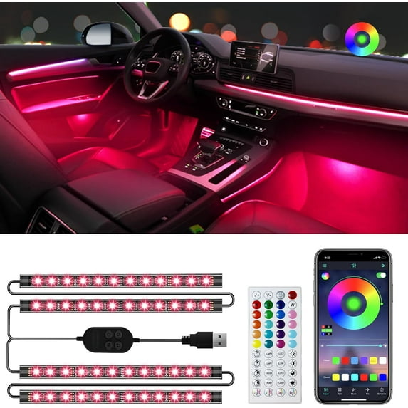 Car Interior LED Lights, APP Control with USB Port, RGB Color Change ...