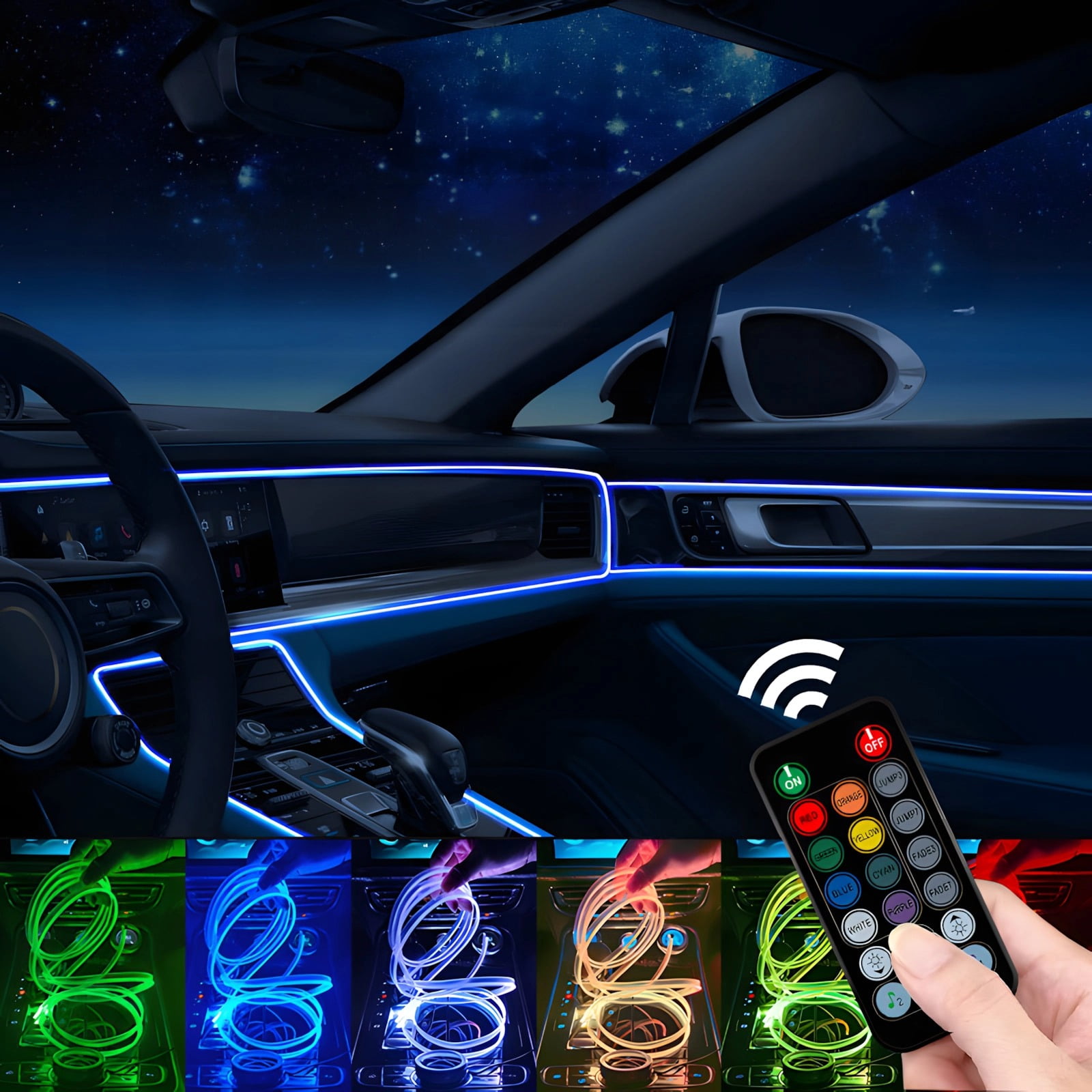 Car Interior LED Strip Lights with App Control, Sound Activated Fiber ...