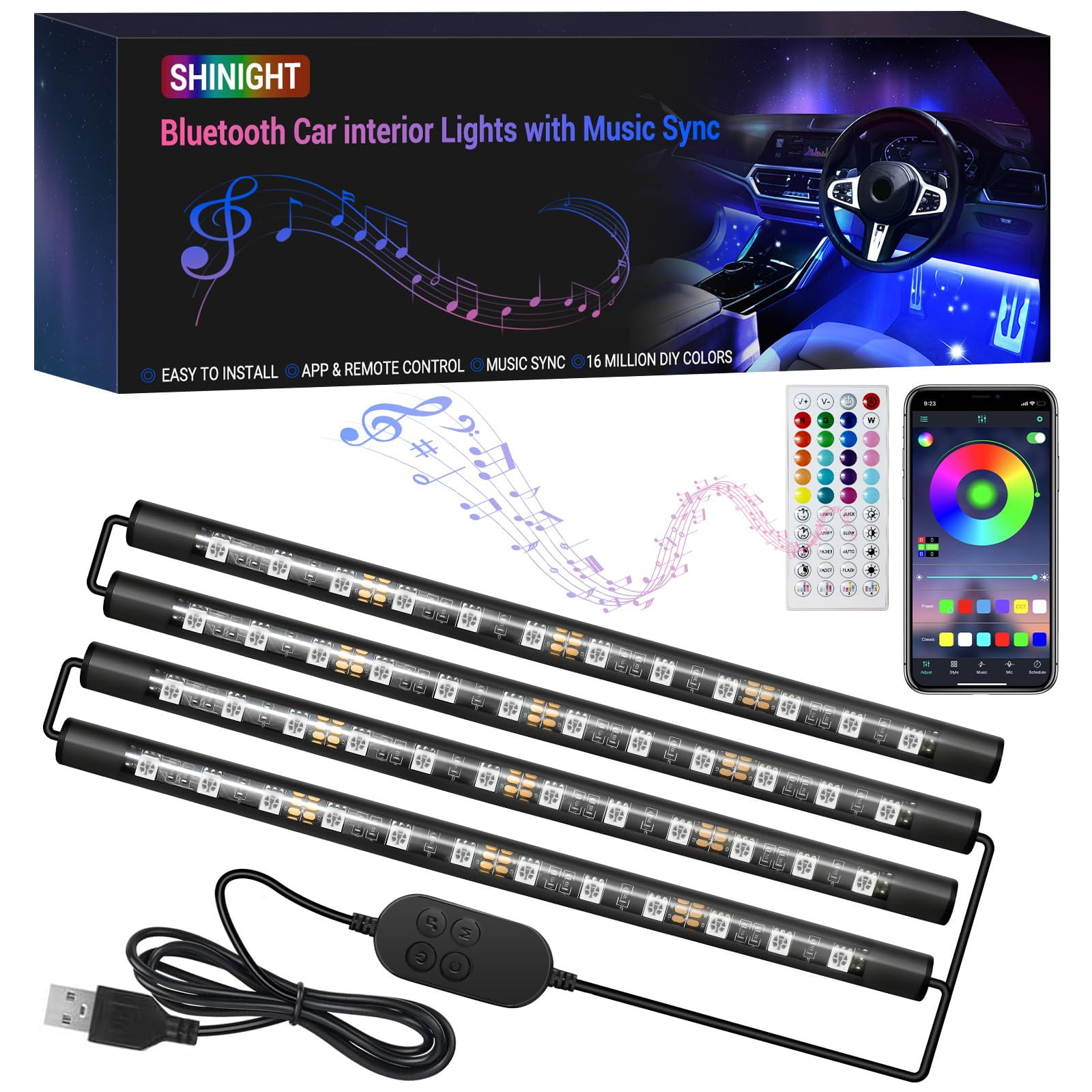 Car Interior Lights Led RRF12 Car Lights Interior with Smart App Control,RGB Led Lights for Car ...