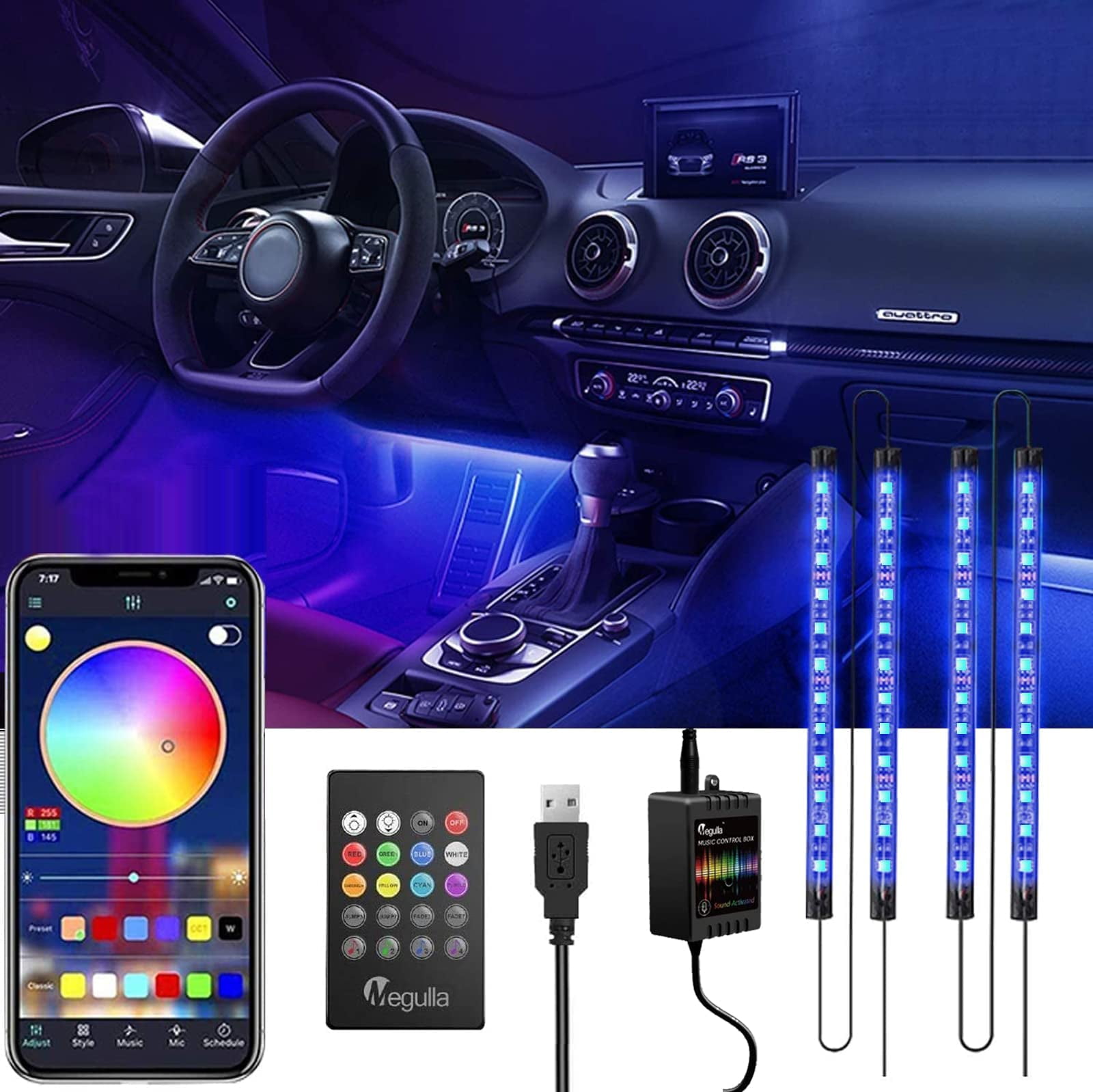 Car Interior Lights, Megulla Music Sync Bluetooth App Controlled 5v Car ...