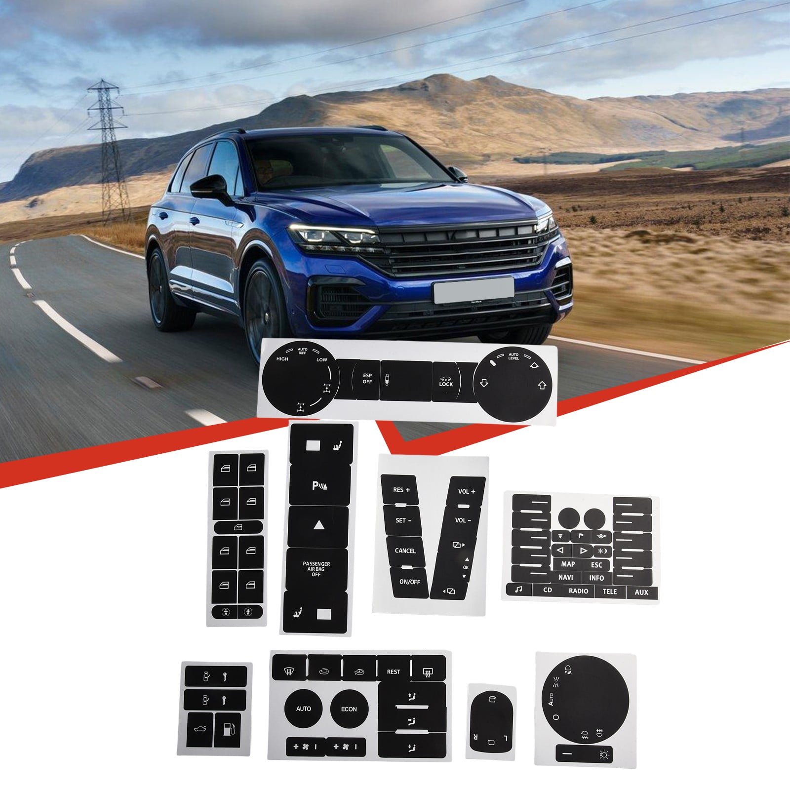 Car Interior Repair Button Decals Push Button Overlay Black Overlay ...