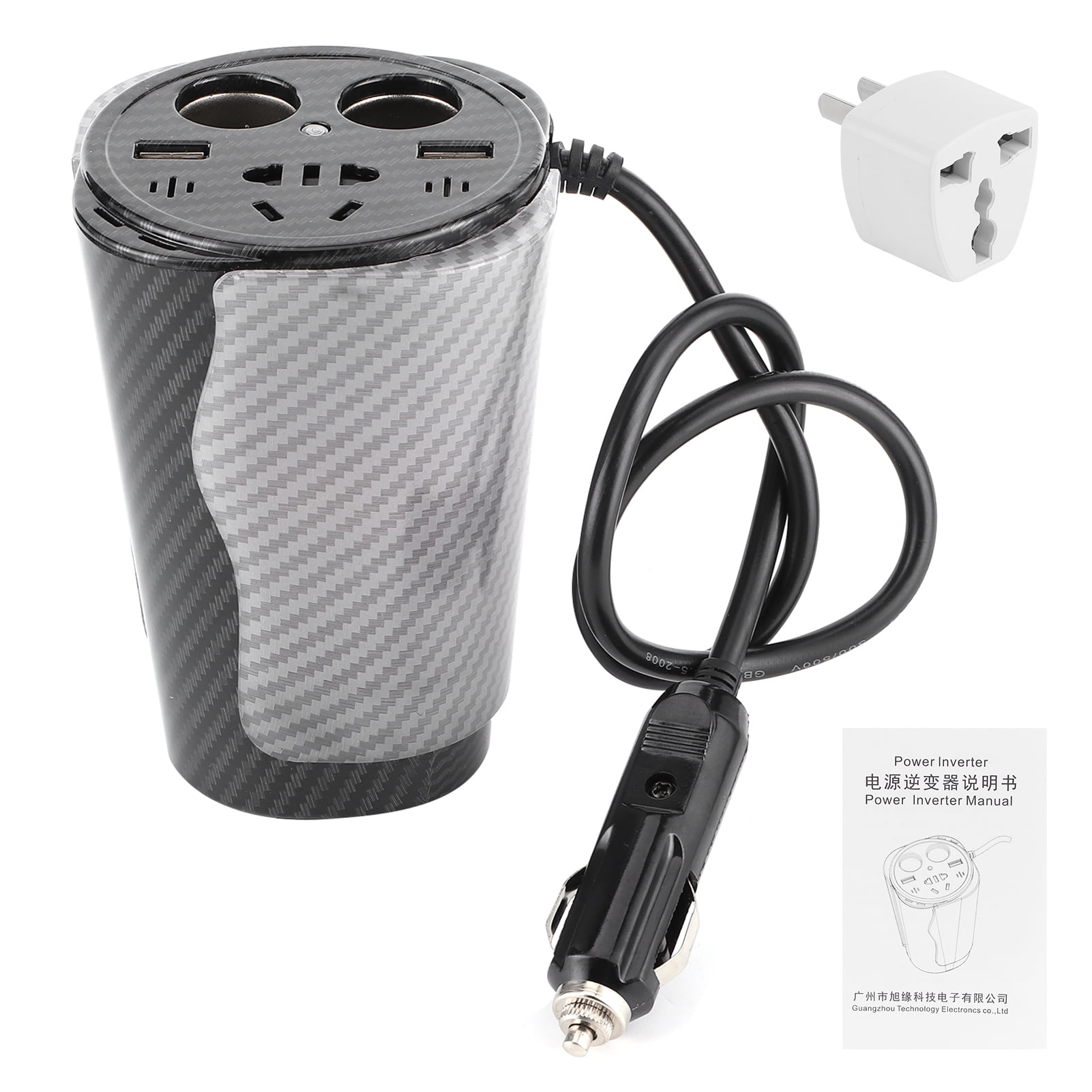Car Inverter 12V to 220V LED Power Converter Cup Carbon Fiber Type ...