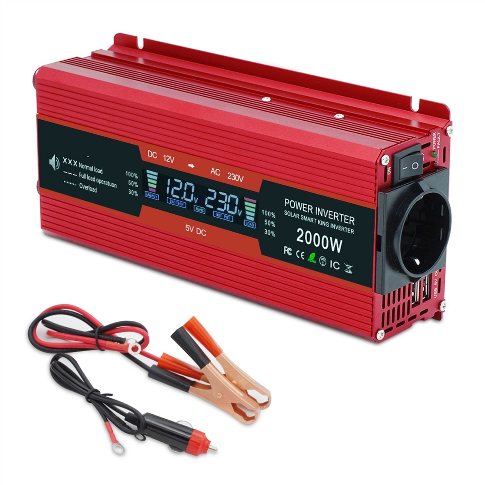 Car Inverter LCD Display DC 12V To AC 220 1500W/2000W/2600W Power High ...