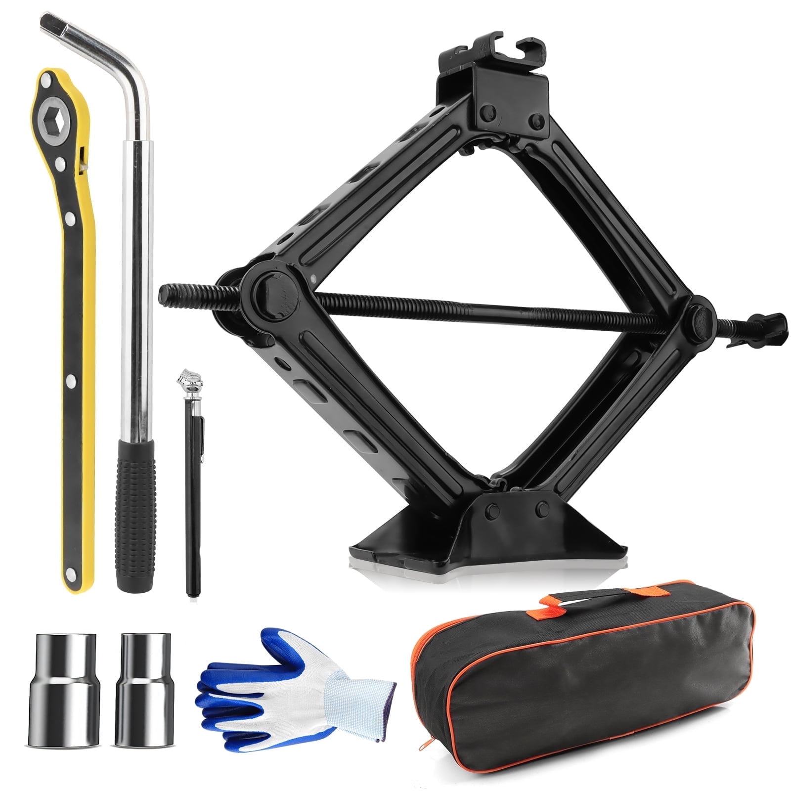 Car Jack Kit Scissor Jack for Car 2 Ton (4409 lbs) Tire Jack Tool Kit ...