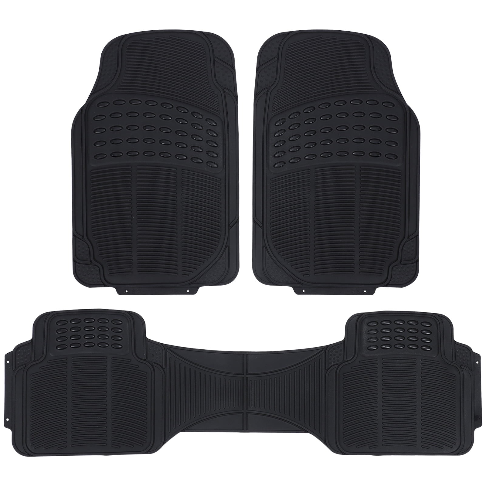 3-Piece All Weather Solid Rubber Car Floor Mats Set, Trimmable Front ...