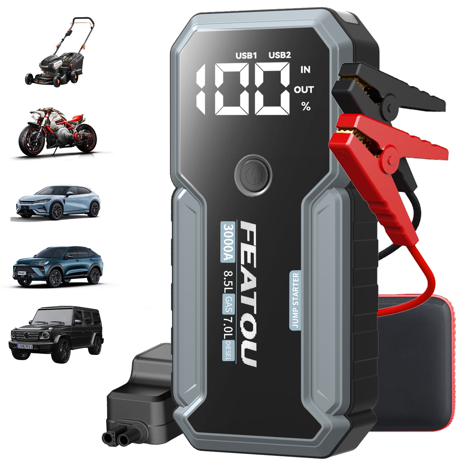 Car Jump Starter,3000A Peak 12V Battery Jumper Pack for All Gas and Up ...
